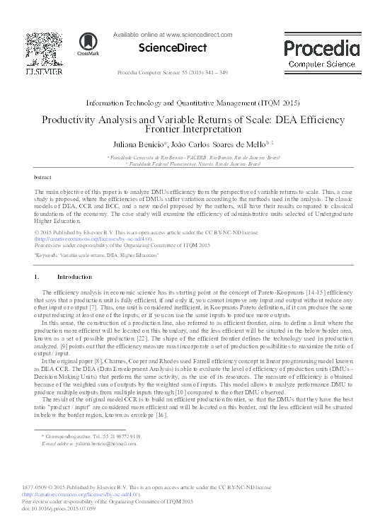 (PDF) Productivity Analysis and Variable Returns to Scale: DEA Efficiency Frontier Interpretation