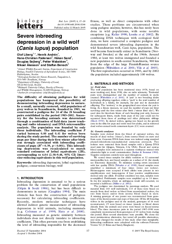 (PDF) Severe inbreeding depression in a wild wolf