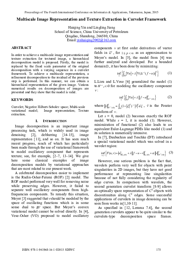 Pdf Multiscale Image Representation And Texture Extraction In