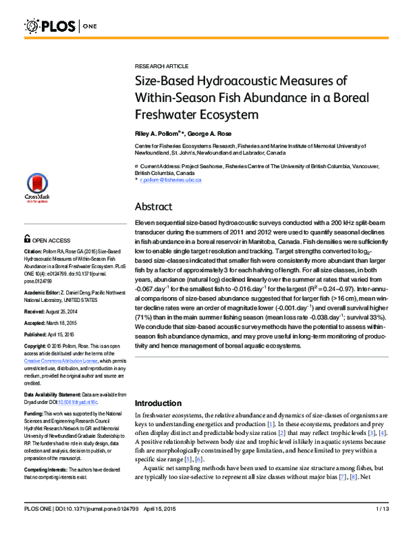 (PDF) Size-Based Hydroacoustic Measures of Within-Season Fish Abundance ...
