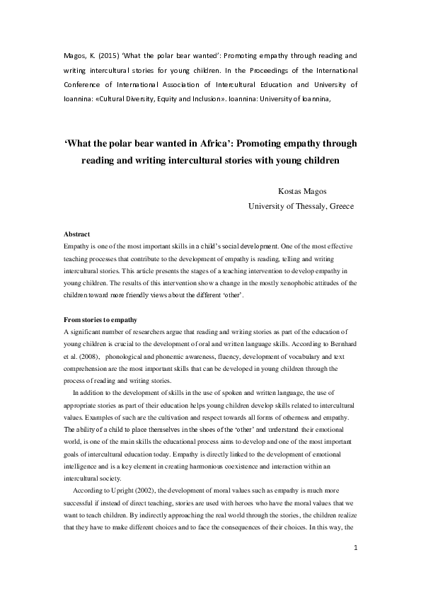 Promoting empathy through reading and writing intercultural stories ...