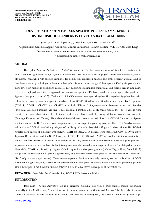Pdf Identification Of Novel Sex Specific Pcr Based Markers To