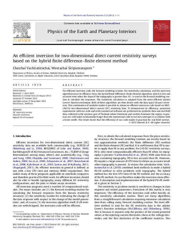 (PDF) An efficient inversion for two-dimensional direct current resistivity surveys based on the ...