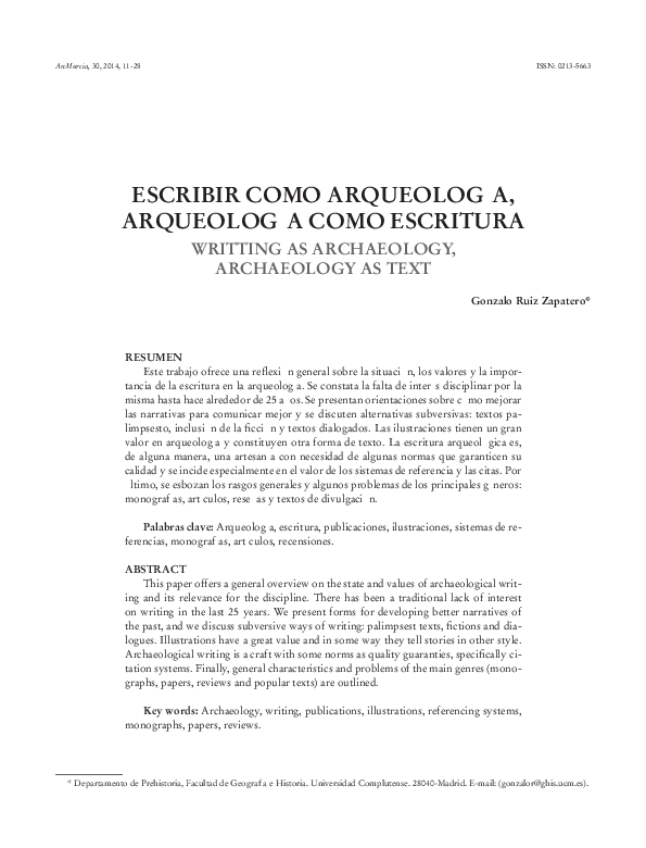 (PDF) Escribir como arqueología, arqueología como escritura /Writting ...