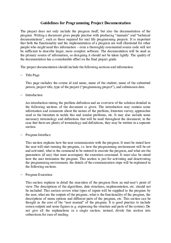 (DOC) Guidelines for Programming Project Documentation