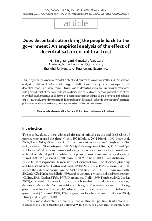 (PDF) Does Decentralization Bring the People Back to the Government? An ...