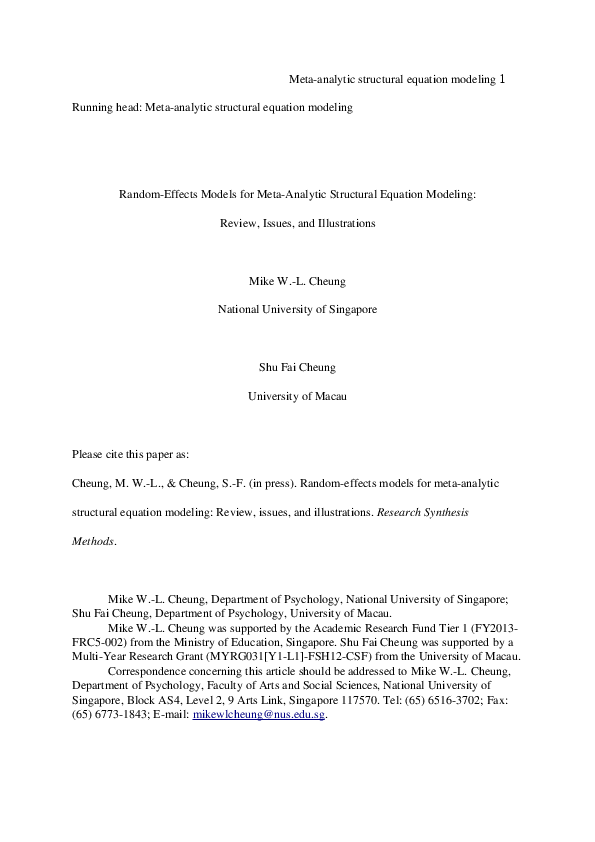 Random ­effects Models For Meta­analytic Structural Equation Modeling