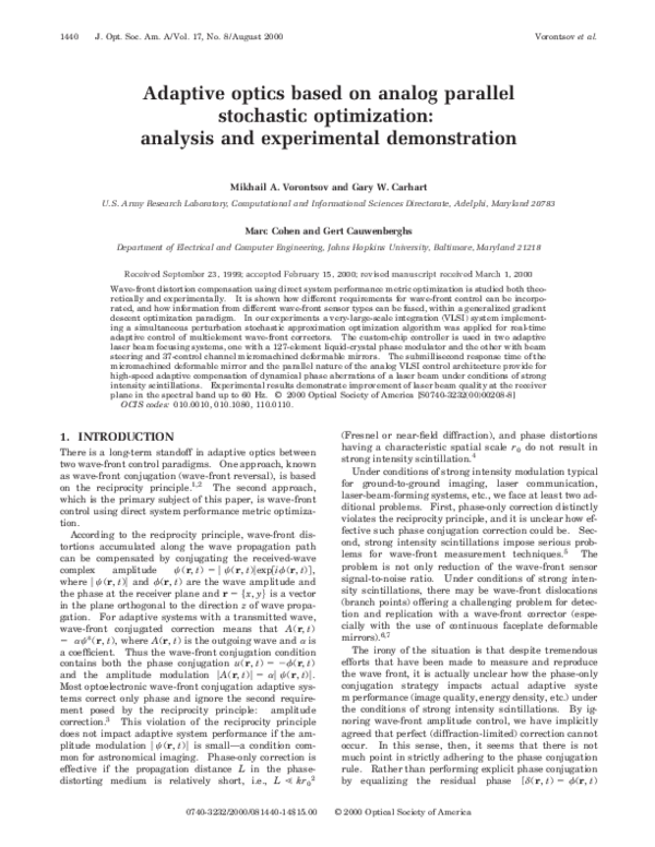 Pdf Adaptive Optics Based On Analog Parallel Stochastic Optimization Analysis And