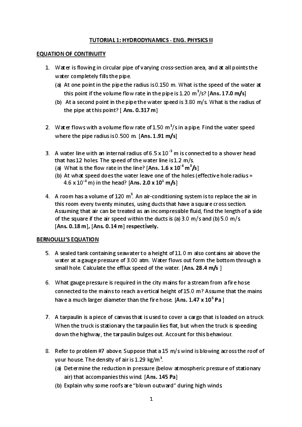 (PDF) TUTORIAL 1: HYDRODYNAMICS