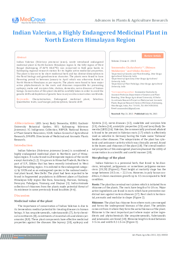(PDF) Indian Valerian, a Highly Endangered Medicinal Plant in North ...