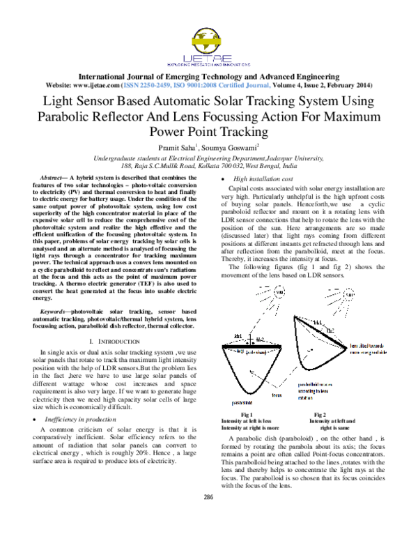 (PDF) Light Sensor Based Automatic Solar Tracking System Using ...