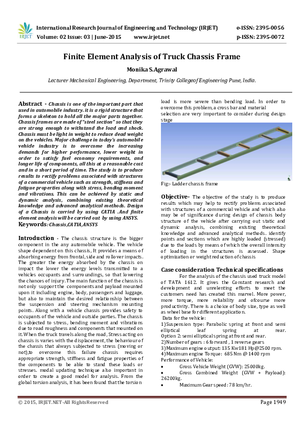 Pdf Irjet Finite Element Analysis Of Truck Chassis Frame