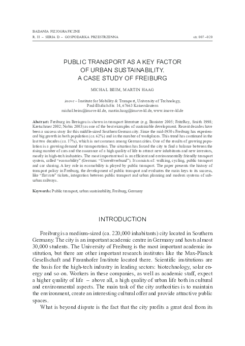 Public transport as a key factor of urban sustainability. A case study ...