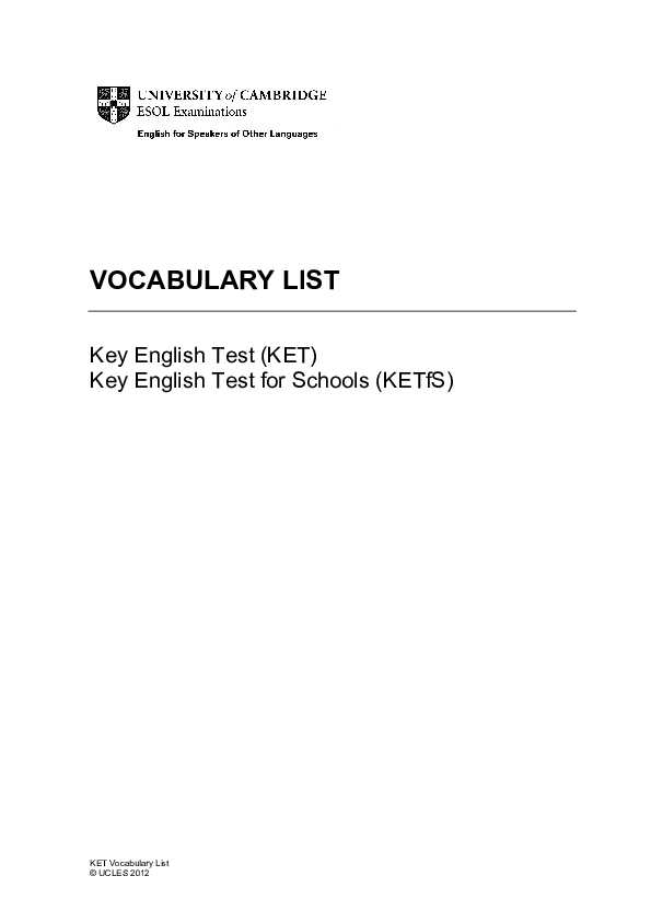 (PDF) Introduction to the KET Vocabulary List