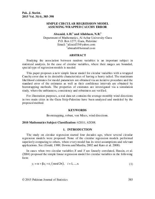 (PDF) SIMPLE CIRCULAR REGRESSION MODEL ASSUMING WRAPPED CAUCHY ERROR