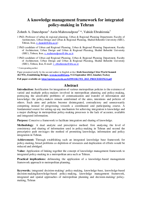 (PDF) A knowledge management framework for integrated policy-making in ...