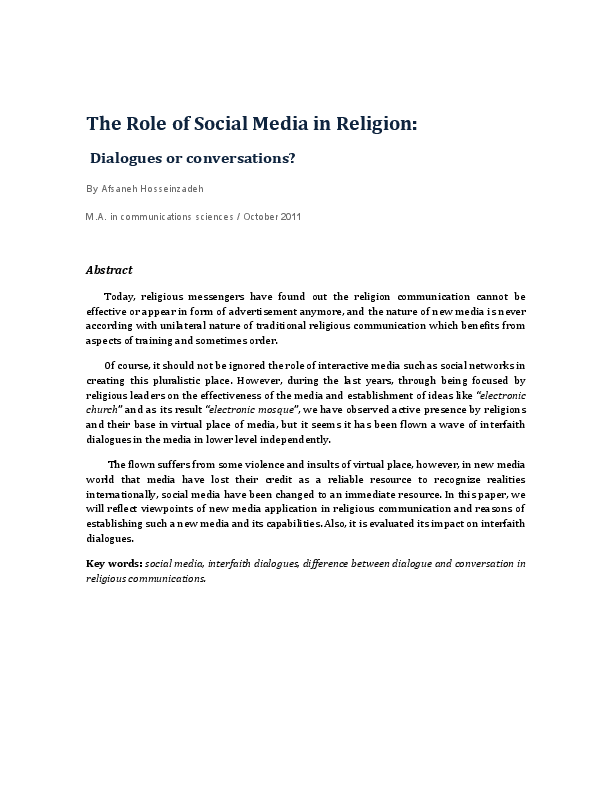 (PDF) The Role of Social Media in Religion: Dialogues or conversations?