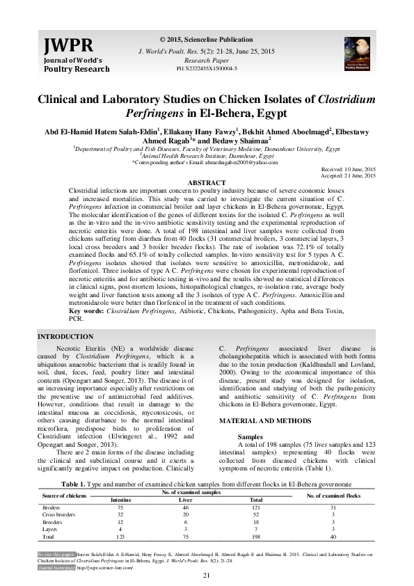 (PDF) Clinical and Laboratory Studies on Chicken Isolates of ...