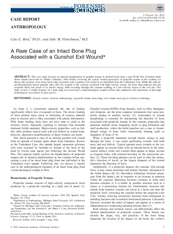 (PDF) A Rare Case of an Intact Bone Plug Associated with a Gunshot Exit ...