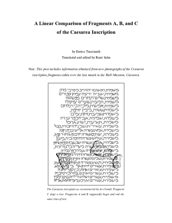 (PDF) Nazareth, the Caesarea Inscription, and the Hand of God. Addendum.