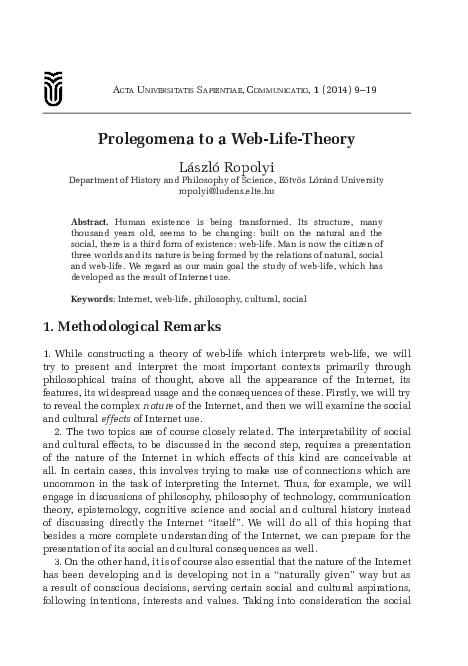 (PDF) Prolegomena to a Web-Life-Theory