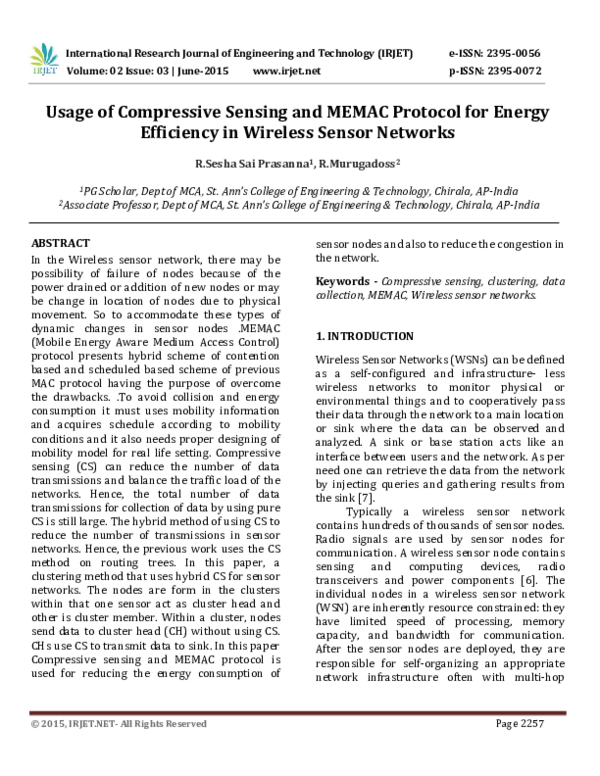 (PDF) IRJET-Usage of Compressive Sensing and MEMAC Protocol for Energy Efficiency in Wireless ...