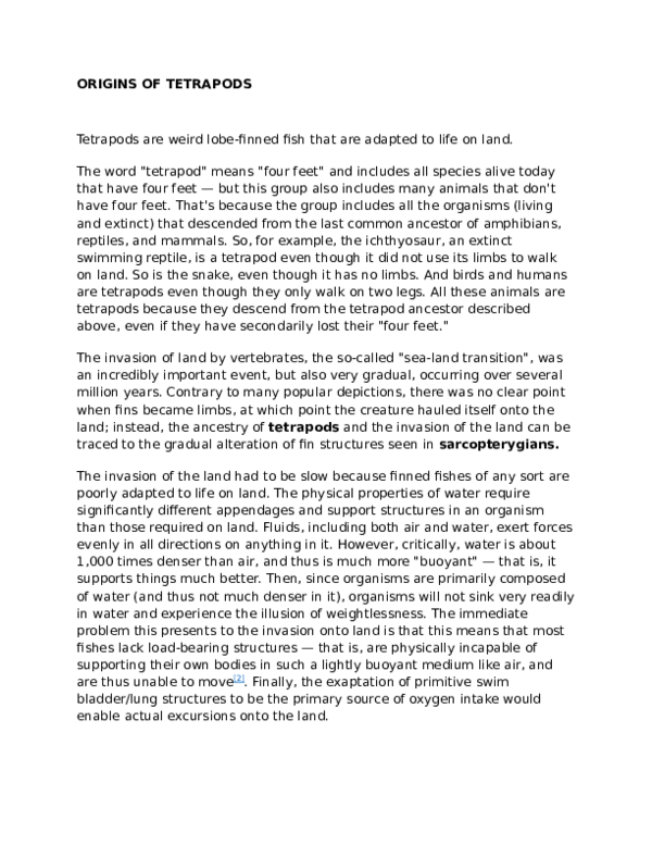 (DOC) ORIGINS OF TETRAPODS