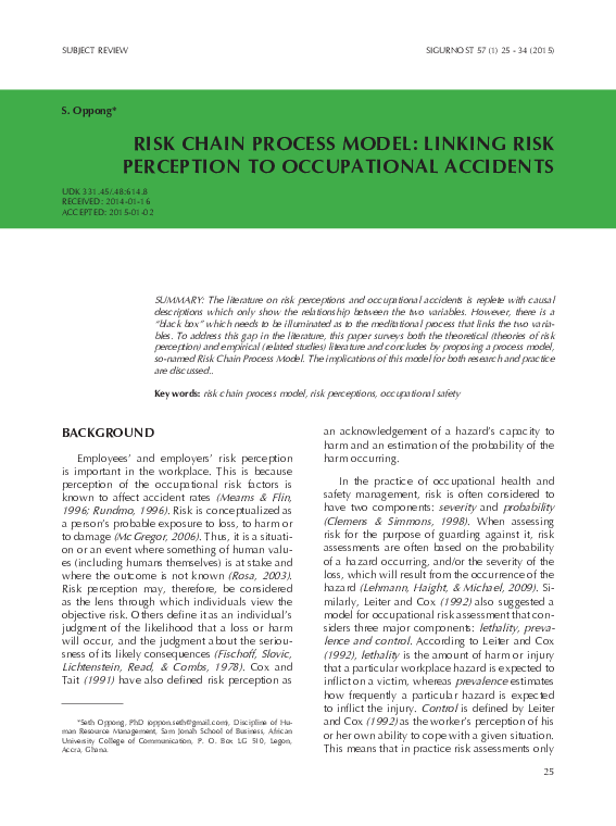 (PDF) Risk Chain Process Model: Linking Risk Perception to Occupational ...