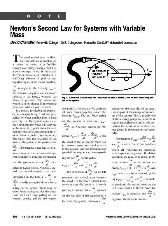 (PDF) Newton's Second Law for Systems with Variable Mass