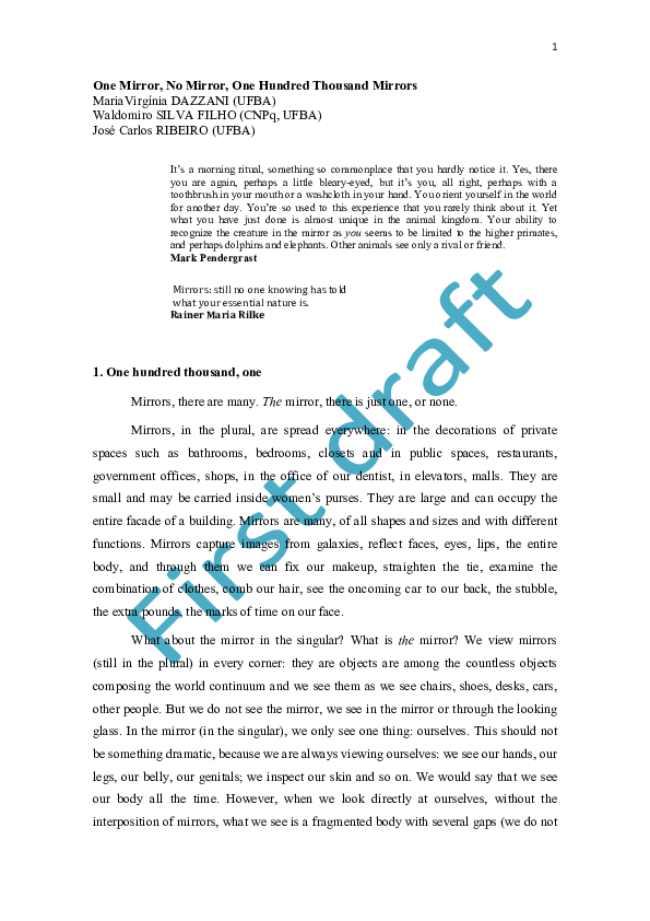 (PDF) One Mirror, No Mirror, One Hundred Thousand Mirrors (forthcoming)