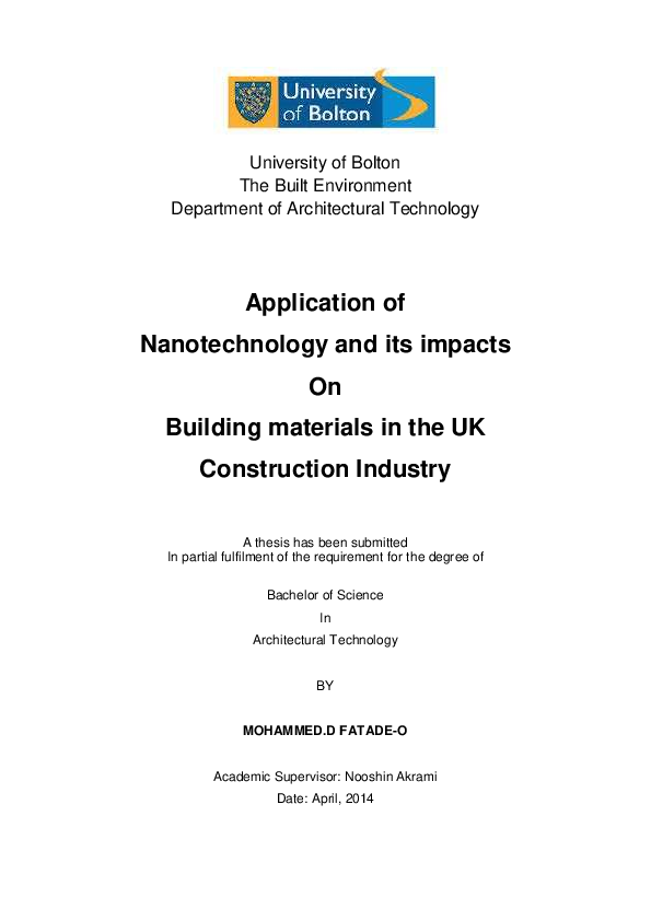 (PDF) Nanotechnology and UK Construction Industry