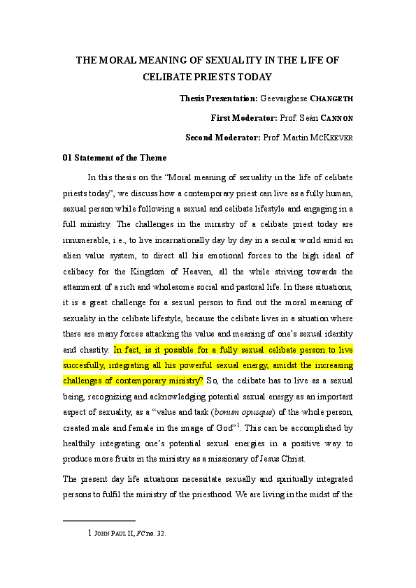 (DOC) The Moral Meaning of Human Sexuality in the Life of Celibate ...
