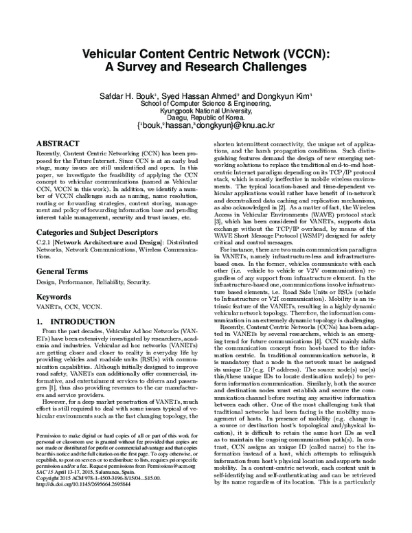(PDF) Vehicular Content Centric Network (VCCN): A Survey and Research Challenges