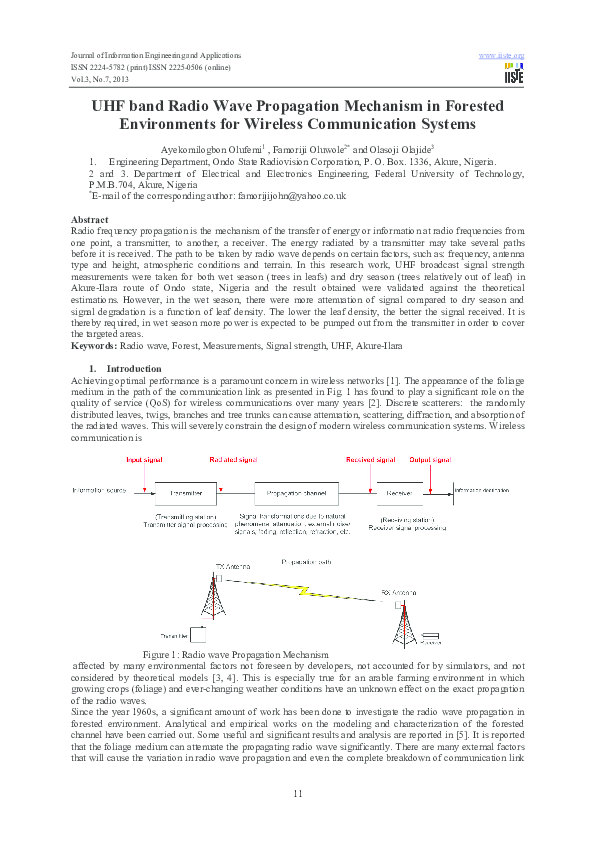 (PDF) UHF band Radiowave Propagation Mechanisms in Forested Environments for Wireless ...
