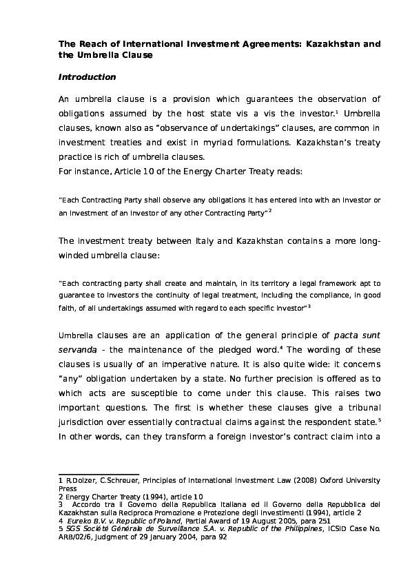 (DOC) The Reach of International Investment Agreements: Kazakhstan and ...