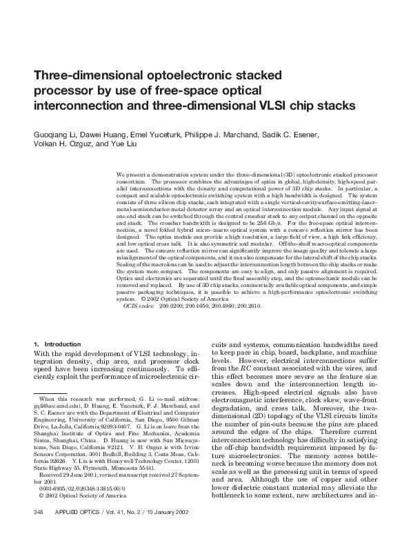 (PDF) Three-dimensional optoelectronic stacked processor by use of free-space optical ...