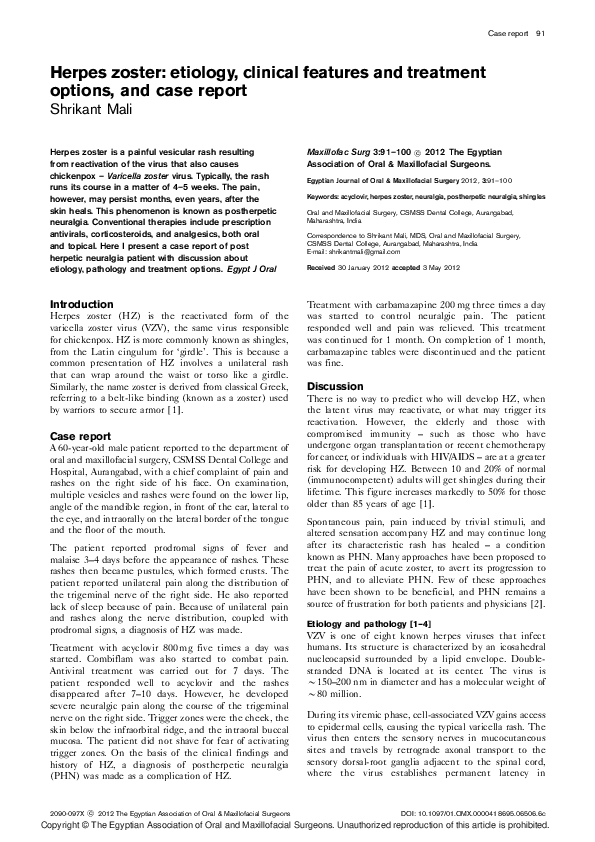 (PDF) Herpes zoster: etiology, clinical features and treatment options ...