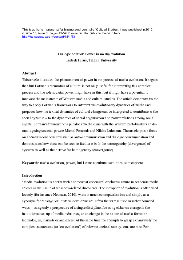 (DOC) Dialogic control: Power in media evolution