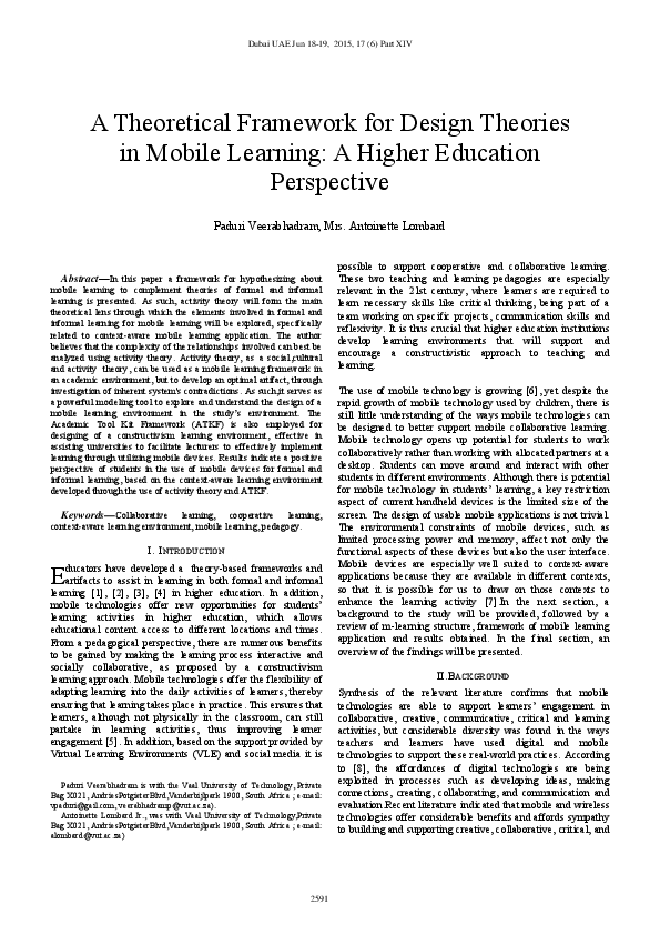 (PDF) A Theoretical Framework for Design Theories in Mobile Learning: A ...