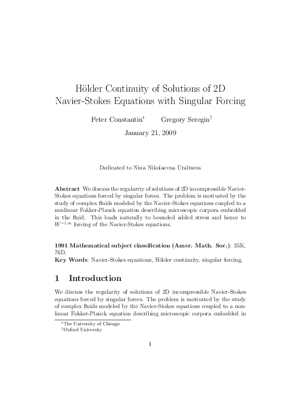(PDF) Holder Continuity of Solutions of 2D Navier-Stokes Equations with ...