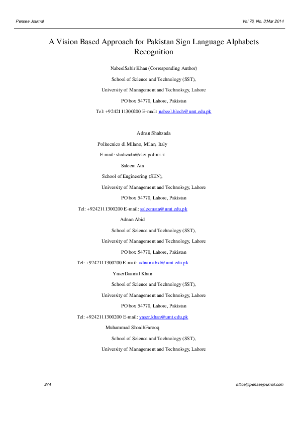 (PDF) A Vision Based Approach for Pakistan Sign Language Alphabets ...