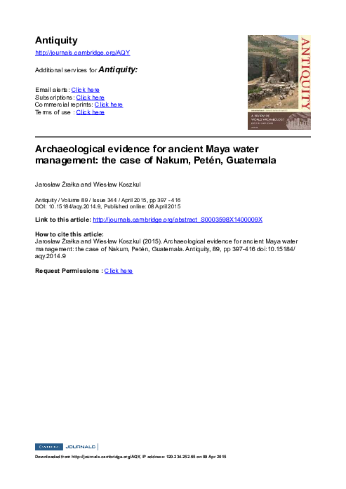 (PDF) Archaeological evidence for ancient Maya water management: the ...