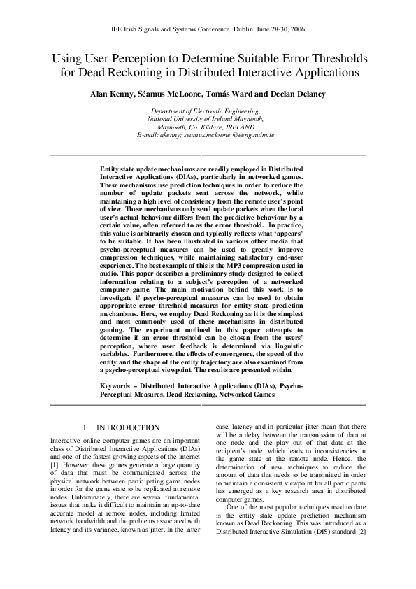 (PDF) Using user perception to determine suitable error thresholds for dead reckoning in ...