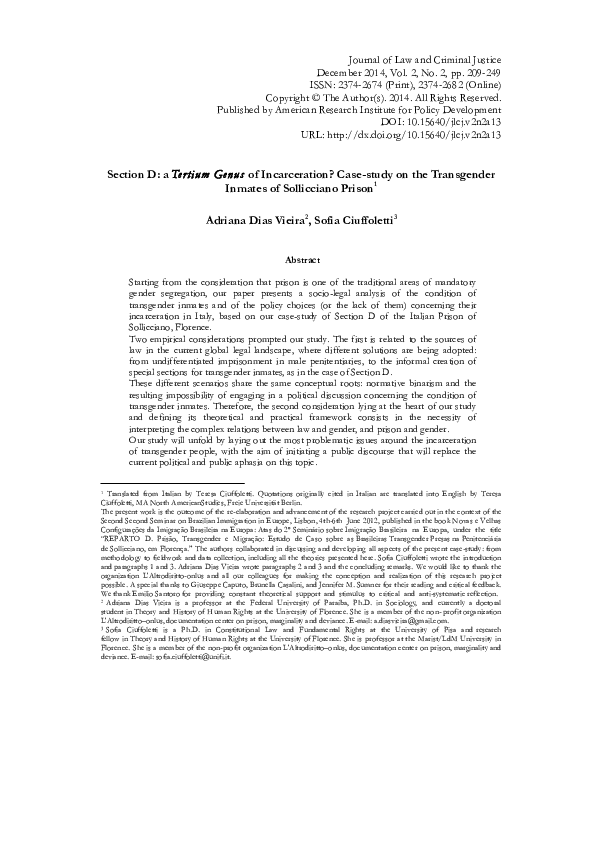 (PDF) Section D: a Tertium Genus of Incarceration? Case-study on the ...