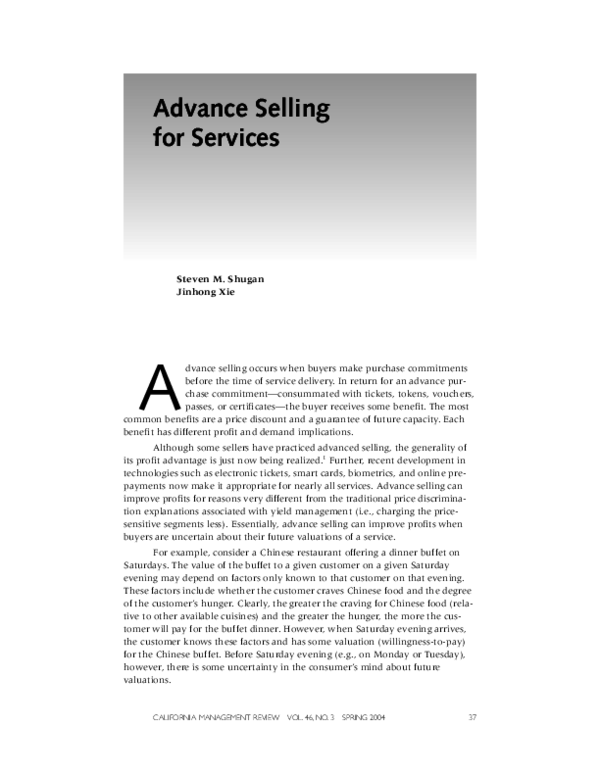 (PDF) Advance Selling for Services