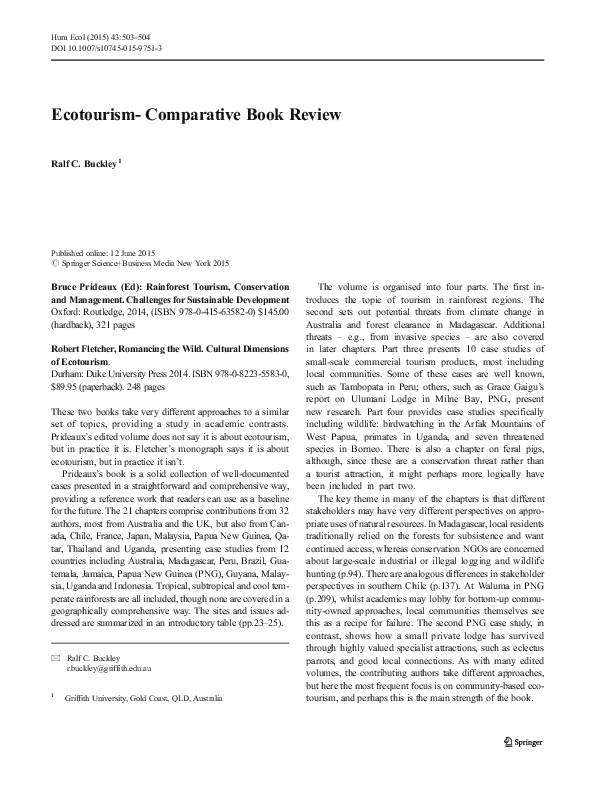 (PDF) Ecotourism - Comparative Book Review