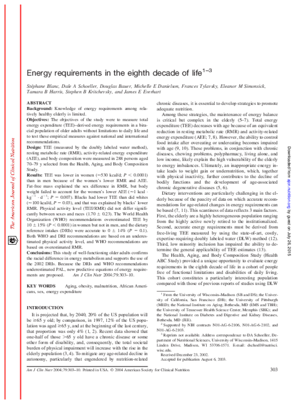 (PDF) Energy requirements in the eighth decade of life1-3 | Eleanor ...