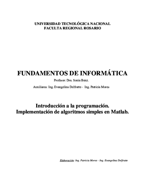 Pdf Introducción A La Programación Implementación De Algoritmos Simples En Matlab