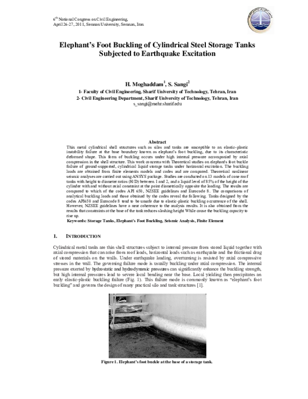 (PDF) Elephant's Foot Buckling of Cylindrical Steel Storage Tanks ...