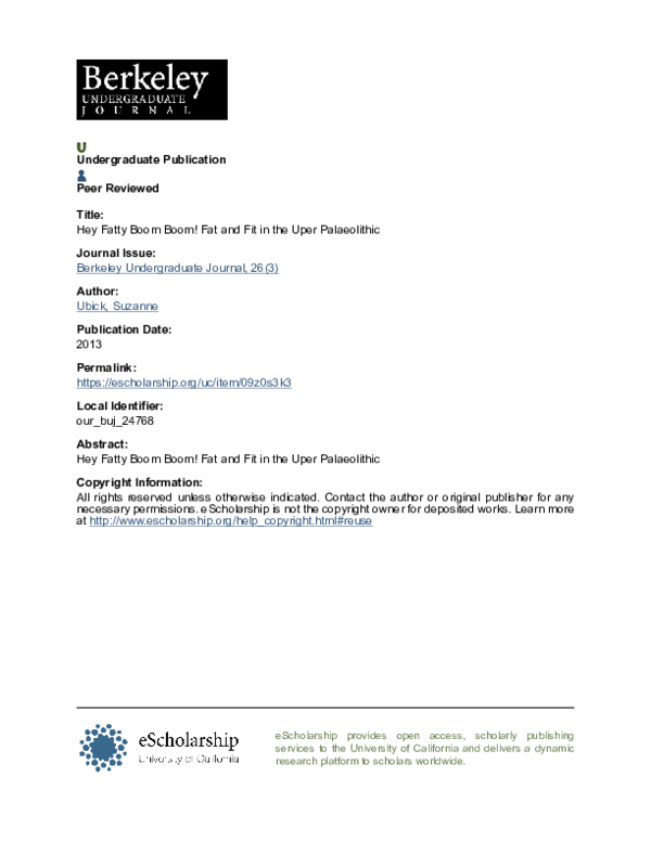 (PDF) Hey Fatty Boom Boom: Fat and Fit in the Upper Palaeolithic